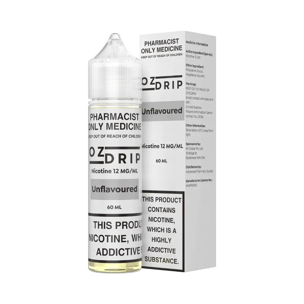 OZ Drip Unflavoured 60mL - Nicotine Freebase | Pharmacy World Australia